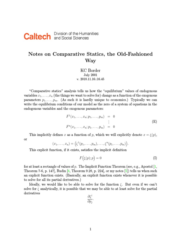Calculus Comparative Statics | PDF | Mathematical Concepts | Analysis