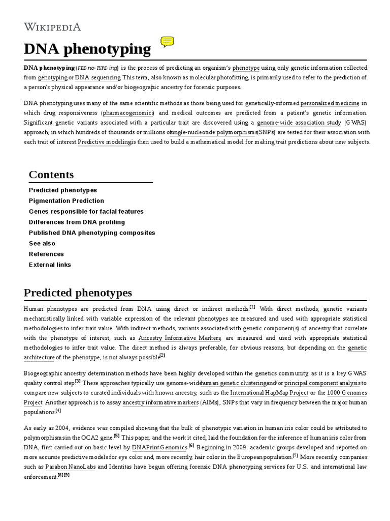 DNA Phenotyping: - No - Ing) Is The Process of Predicting An Organism's ...