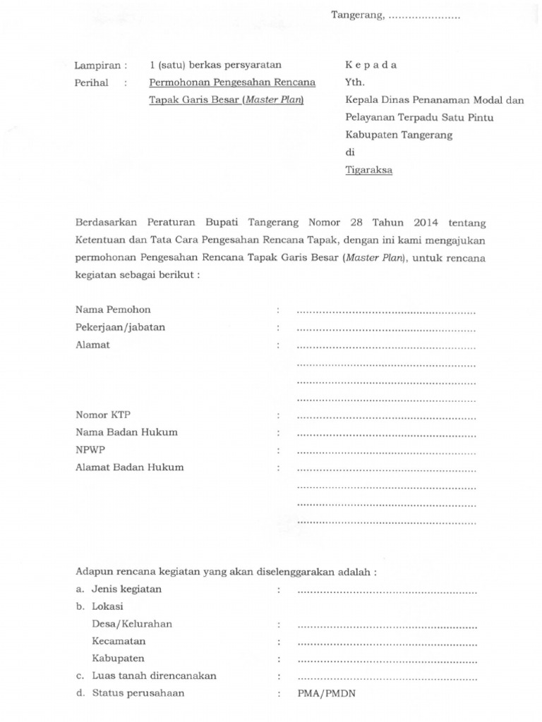 Formulir Permohonan Master Plan | PDF