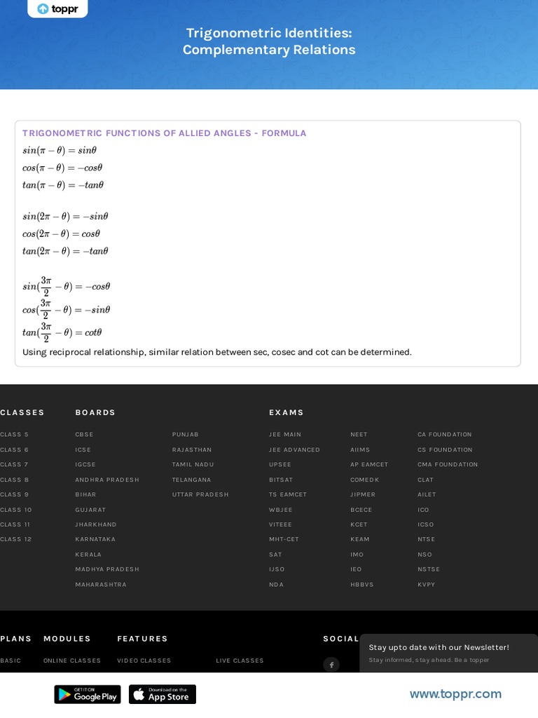 Complementary Trigonometric Identities | PDF | Euclidean Plane Geometry ...