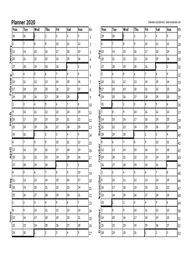 Planner 2020: Mon Tue Wed Thu Fri Sat Sun Mon Tue Wed Thu Fri Sat Sun | PDF