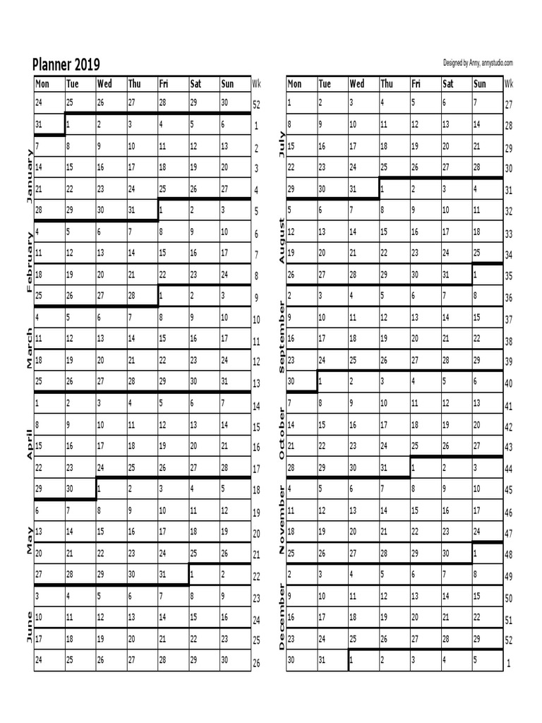 Planner 2019: Mon Tue Wed Thu Fri Sat Sun Mon Tue Wed Thu Fri Sat Sun | PDF