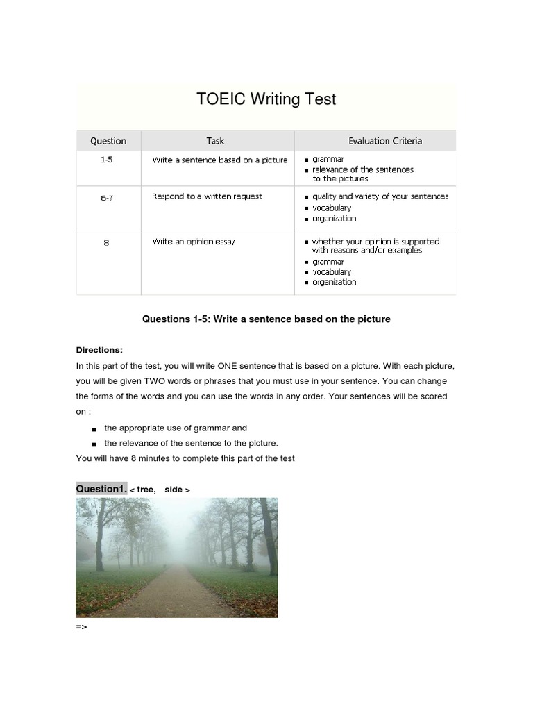 TOEIC Writing Test: Questions 1-5: Write A Sentence Based On The ...