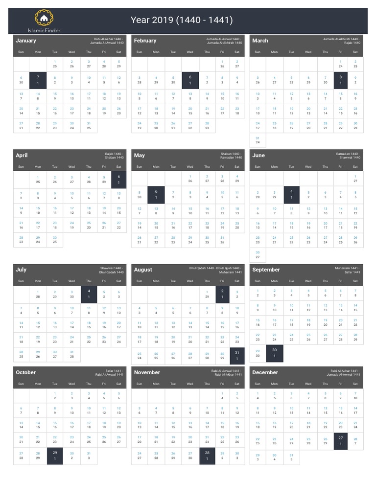 Monthly Islamic Calendar 2019 | PDF | Semitic Words And Phrases ...
