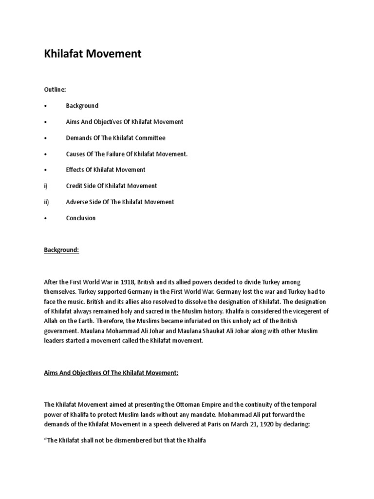 Khilafat Movement: Background | PDF | Caliphate | Middle East