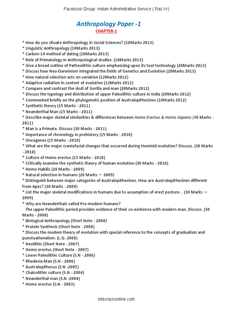 Anthropology Paper 1 Overview and Topics | PDF | Race (Human ...