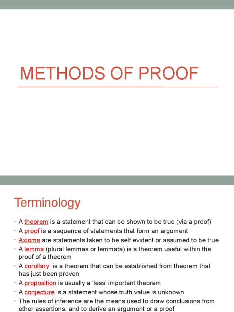 Methods of Mathematical Proof: An Overview of Terminology, Rules of ...
