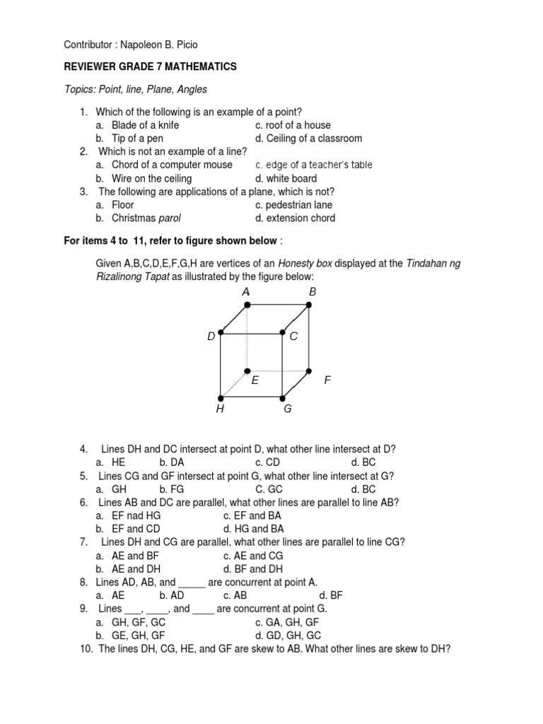 GRADE 7 - MATH REVIEWER in Geometry PDF | PDF | Elementary Mathematics ...