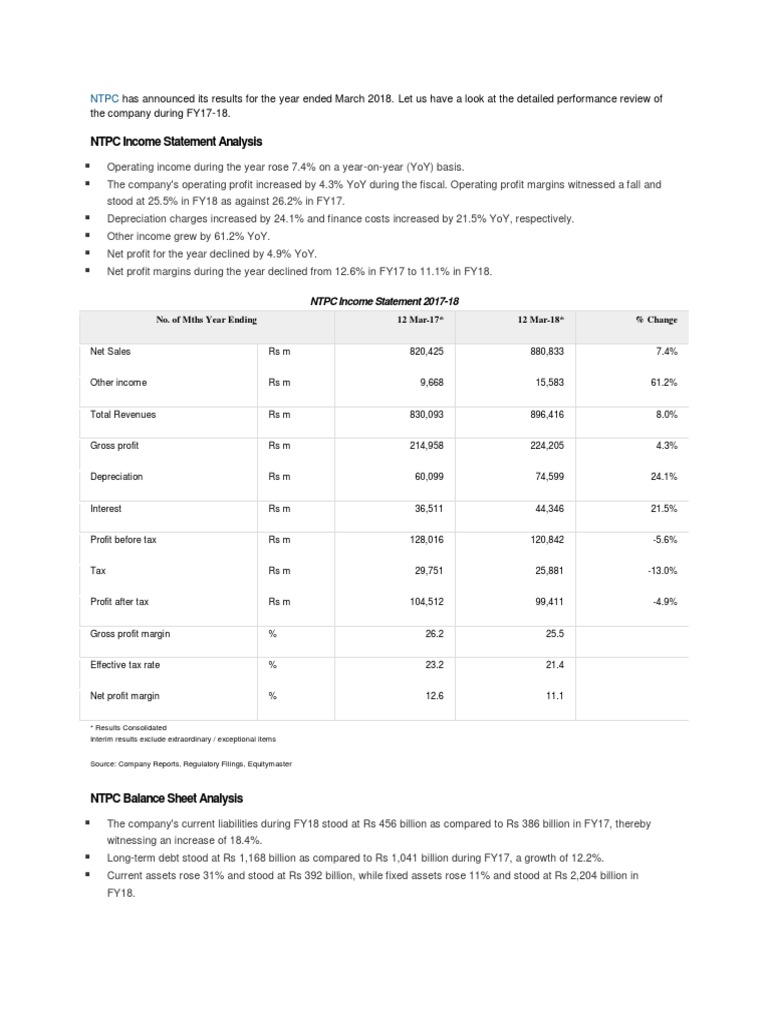 NTPC Report Analysis | PDF | Net Income | Gross Income