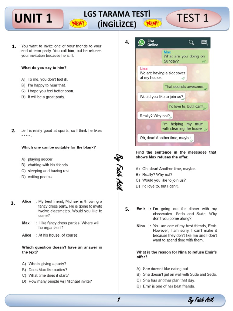 LGS English Test by Fatih Atik | PDF | Leisure | Sports