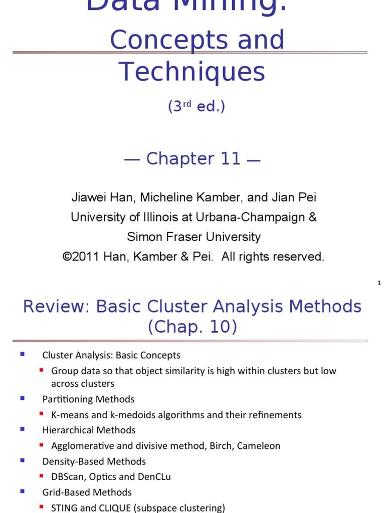 Concepts and Techniques: - Chapter 11 | PDF | Cluster Analysis | Eigenvalues And Eigenvectors