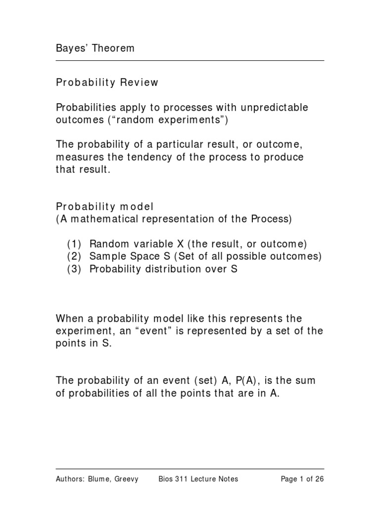 Probability Review: Authors: Blume, Greevy Bios 311 Lecture Notes Page ...