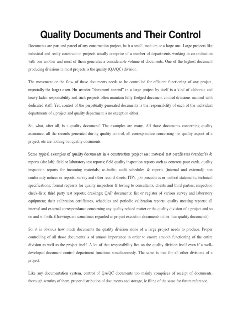 Quality Document Control in Construction | PDF | Records Management ...