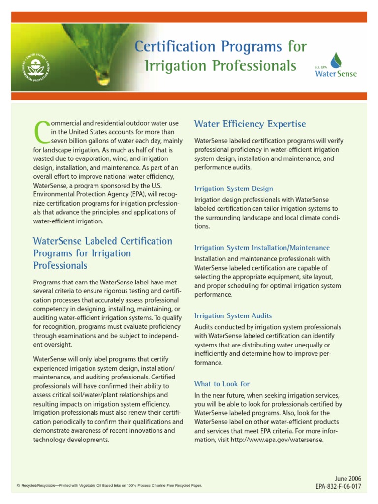 Certification Programs: For Irrigation Professionals | PDF ...