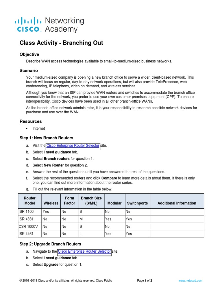 Class Activity - Branching Out: Objective | PDF | Customer Premises ...