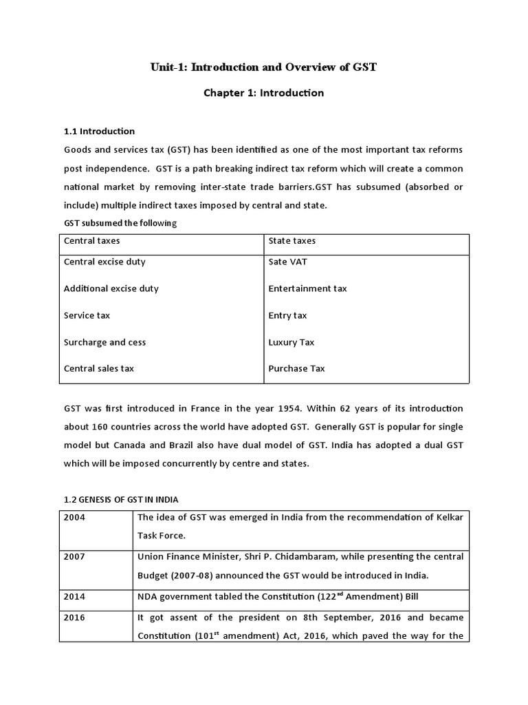 Unit-1: Introduction and Overview of GST Chapter 1: Introduction | PDF ...