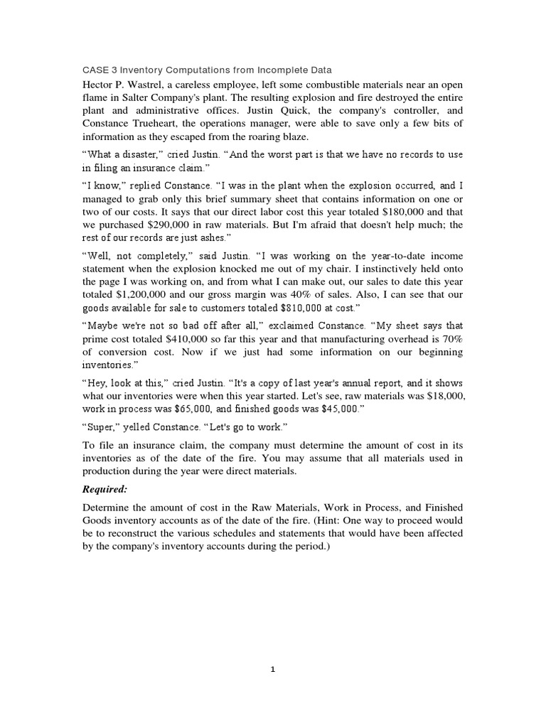 CASE 3 Inventory Computations From Incomplete Data: Required | PDF ...