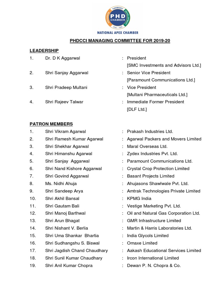 Updated List of Managing Committee Members 2019 20 | PDF | Economy Of ...