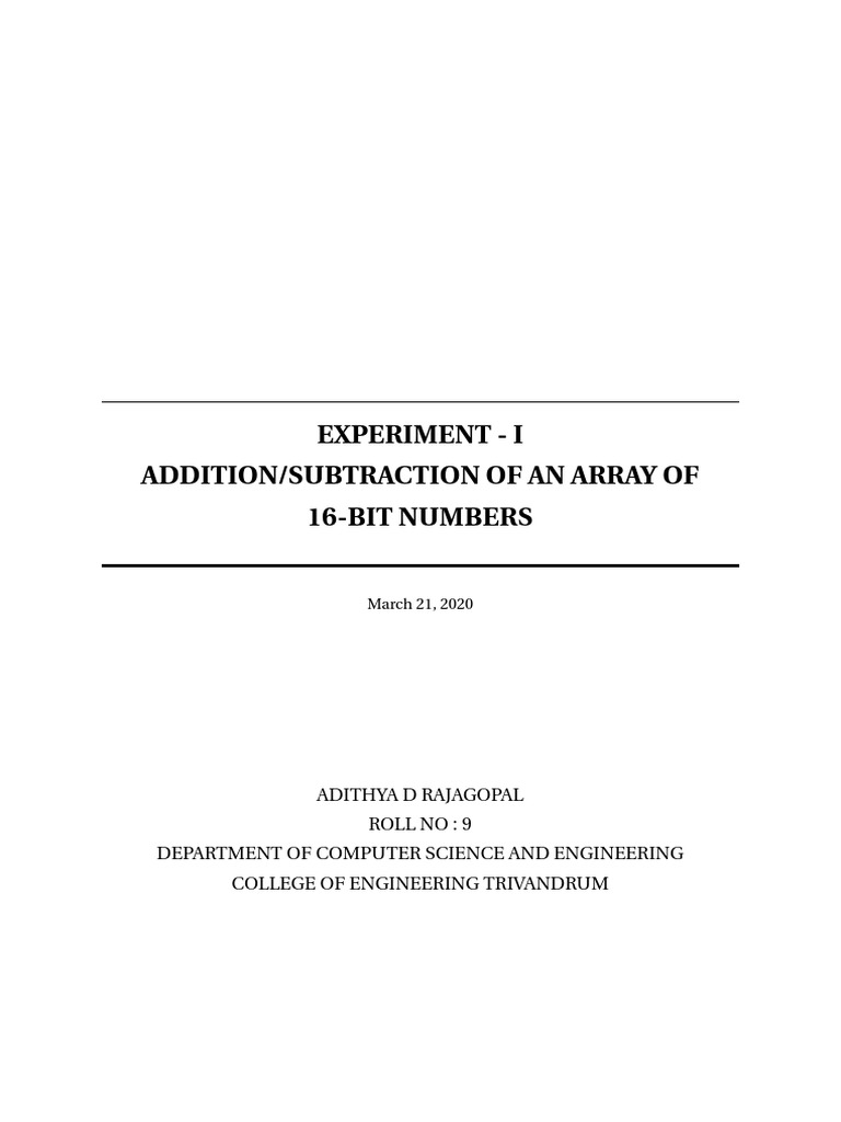 Experiment - I Addition/Subtraction of An Array of 16-Bit Numbers | PDF ...