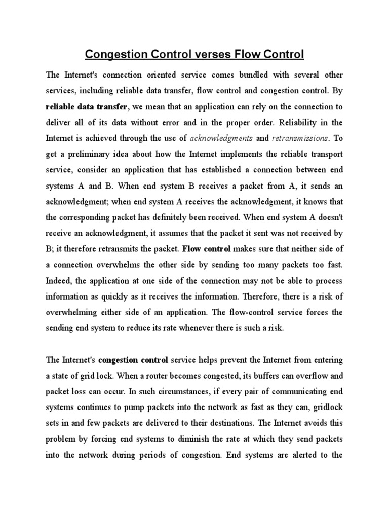 Congestion Control Verses Flow Control: Reliable Data Transfer, We Mean ...