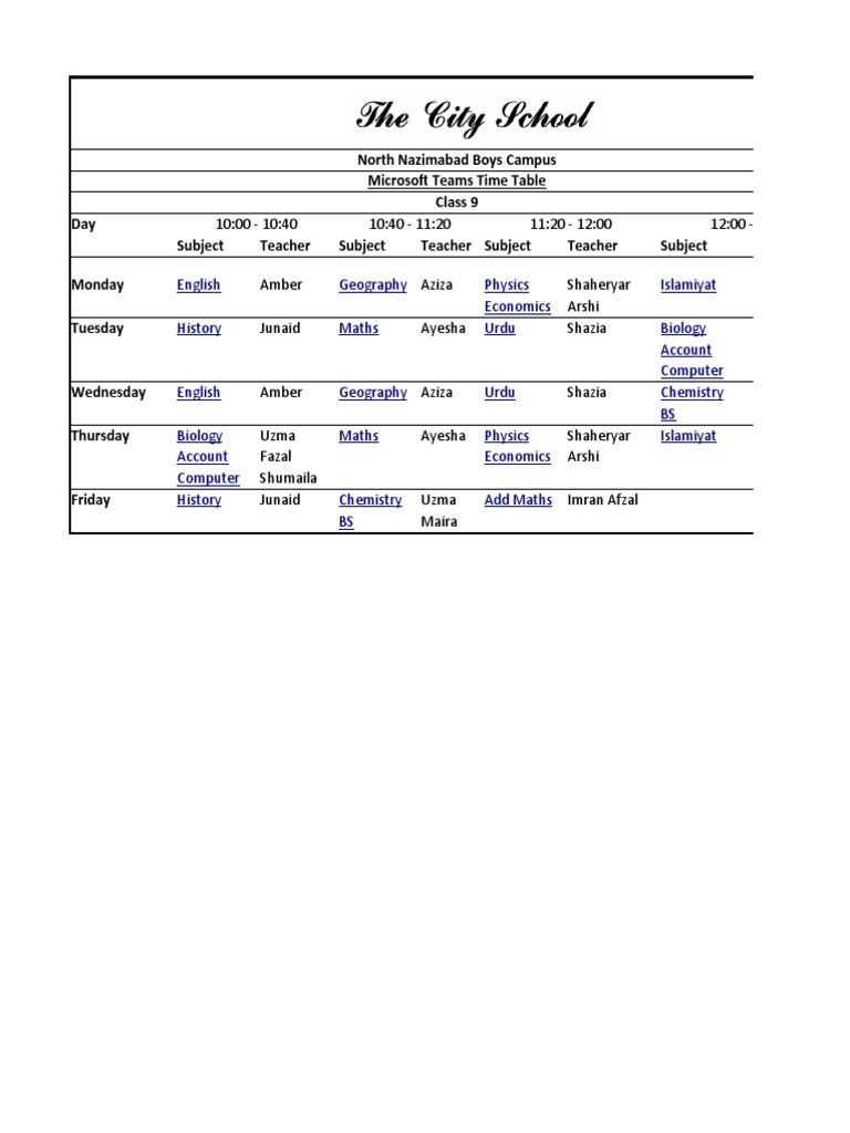 Microsoft Teams Time Table | PDF