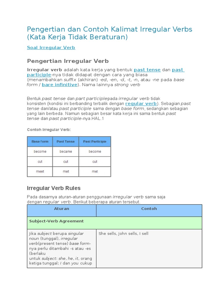 Pengertian Dan Contoh Kalimat Irregular Verbs | PDF | Kajian Bahasa Asing