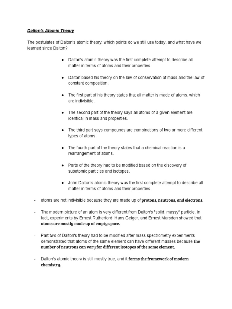 Dalton's Atomic Theory | PDF | Atoms | Chemical Elements