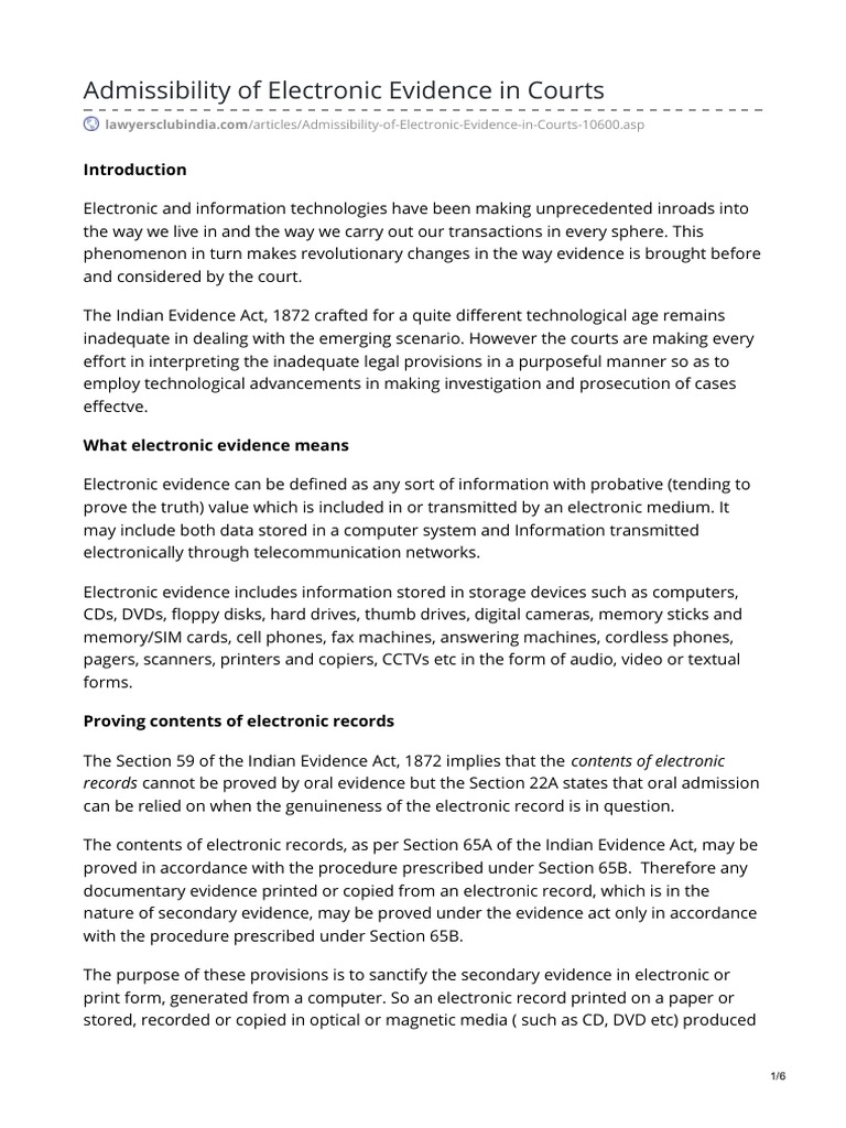 Admissibility of Electronic Evidence in Courts | PDF | Authentication ...