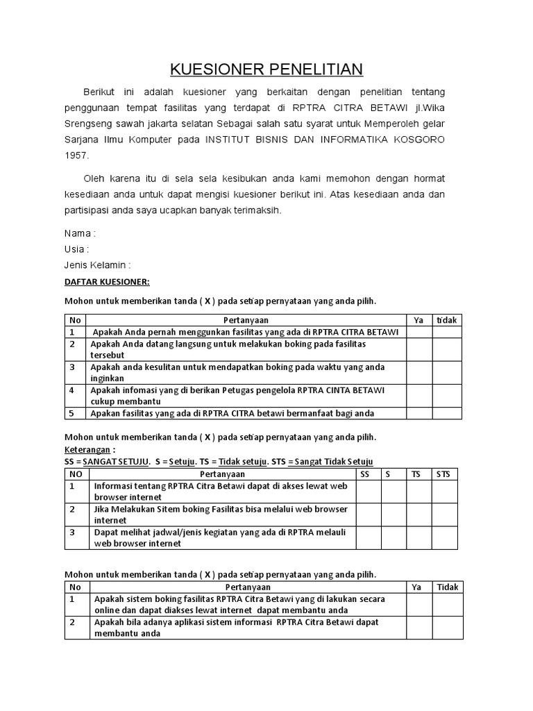 Kuesioner Penelitian | PDF