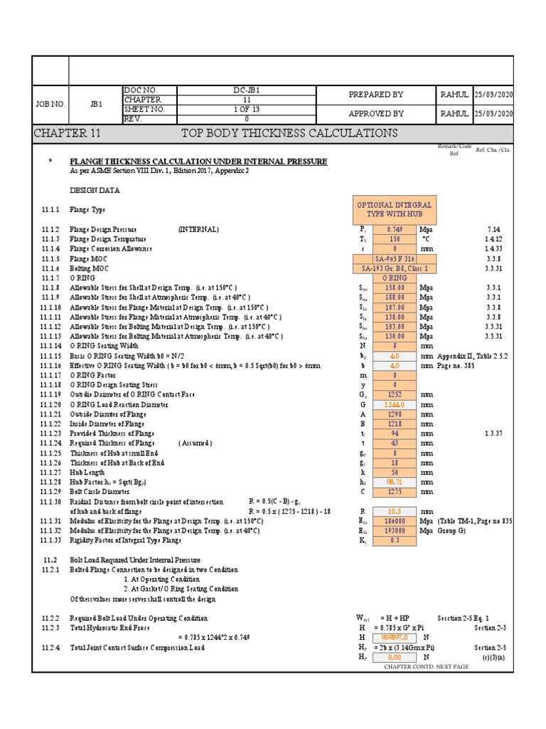 Optional Integral With Hub Type Body Flange Calculation | Download Free ...