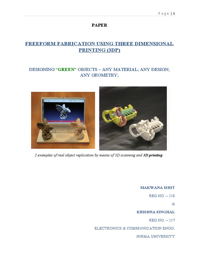 Freeform Fabrication Using Three Dimensional Printing (3Dp) : Designing ...