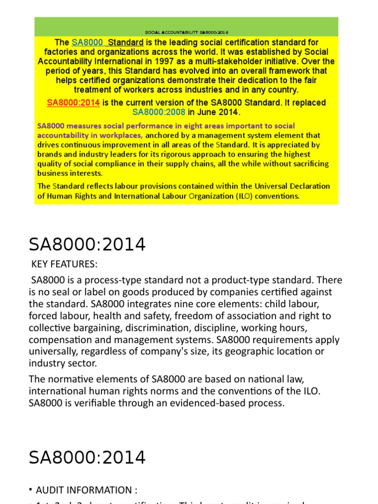 SA8000 Measures Social Performance in Eight Areas Important To Social ...