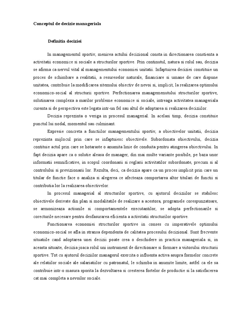 Conceptul de Decizie Manageriala | PDF
