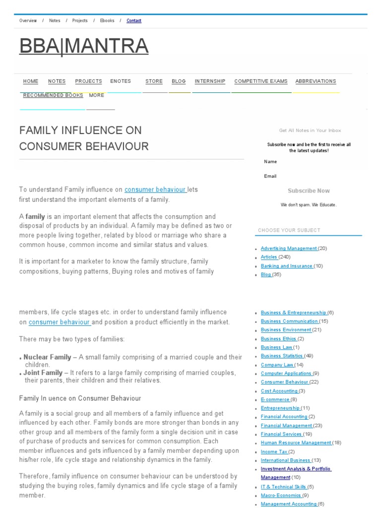 Bba - Mantra: Family Influence On Consumer Behaviour | PDF | Consumer ...