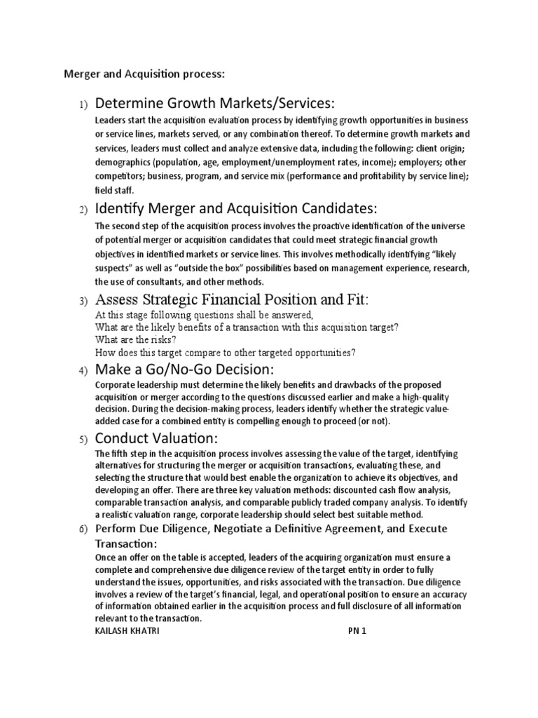 Steps in the Merger and Acquisition Process | PDF | Due Diligence ...