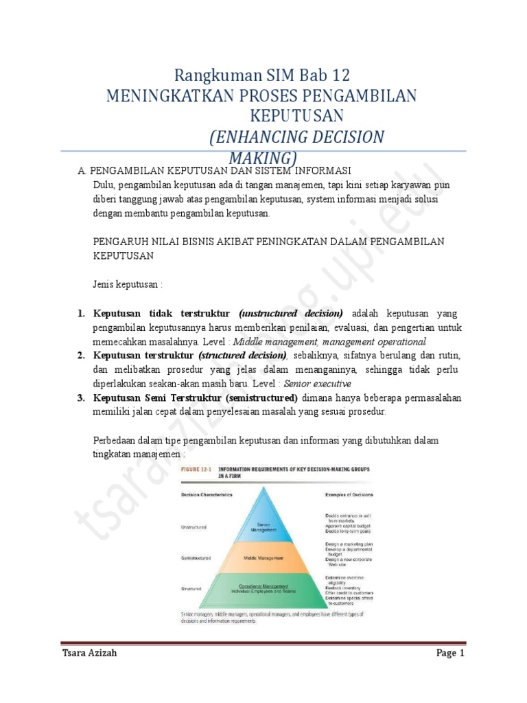 Rangkuman SIM Bab 12 MENINGKATKAN PROSES PENGAMBILAN KEPUTUSAN (ENHANCING DECISION MAKING) | PDF