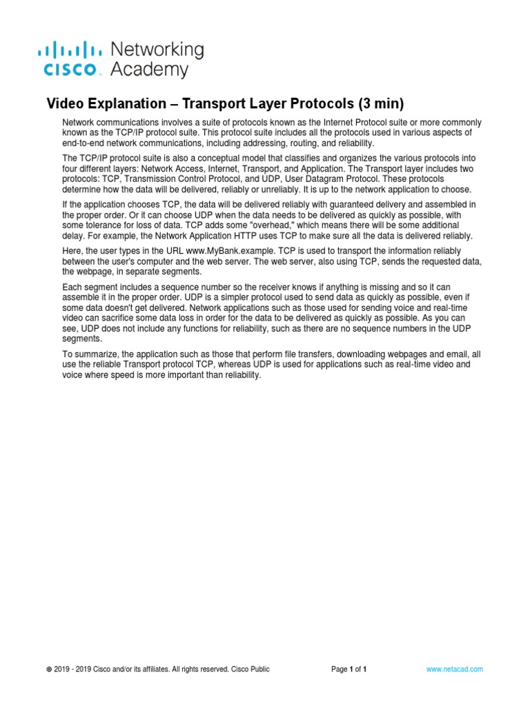5.2.1.1 Video Explanation - Transport Layer Protocols | PDF | Transmission Control Protocol ...