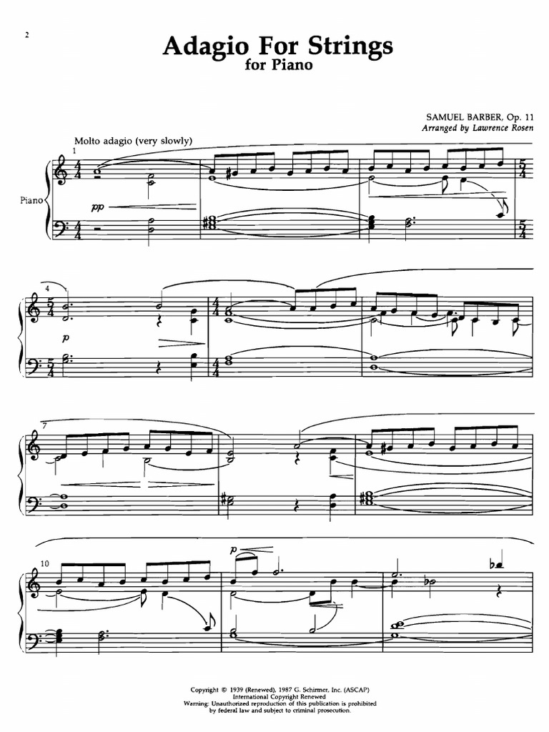 Adagio For Strings Piano Transcription PDF | PDF