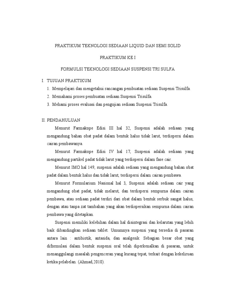Formulasi Suspensi Tri Sulfa | PDF | Memasak, Makanan, & Anggur ...