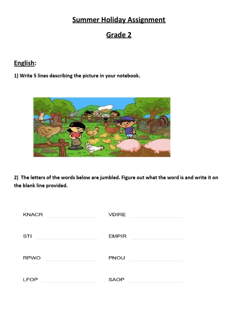 Grade 2 Summer Holiday Assignment | PDF | Language Arts & Discipline