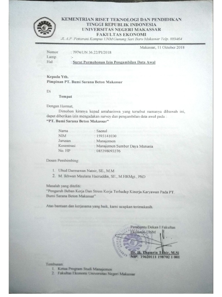 Surat Izin Pengambilan Data Awal | PDF