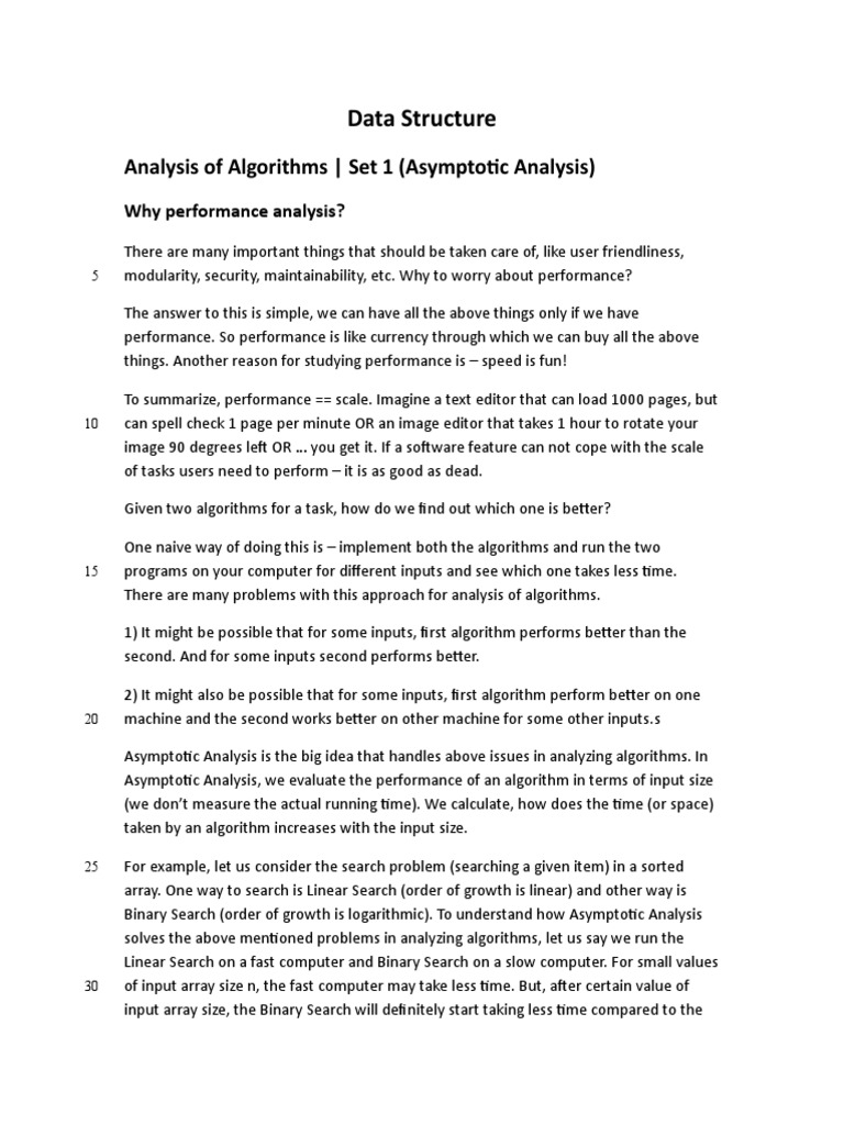 Data Structure Analysis Of Algorithms Set 1 Asymptotic Analysis Pdf Time Complexity