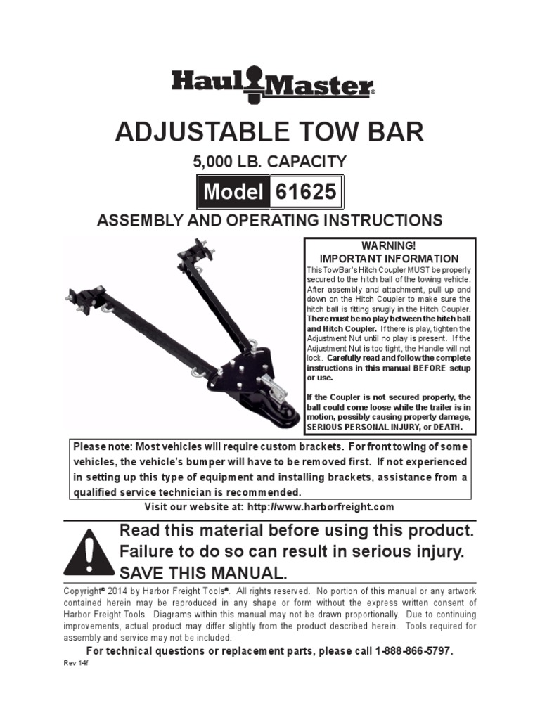 Adjustable Tow Bar: Model | PDF | Motor Vehicle | Transport