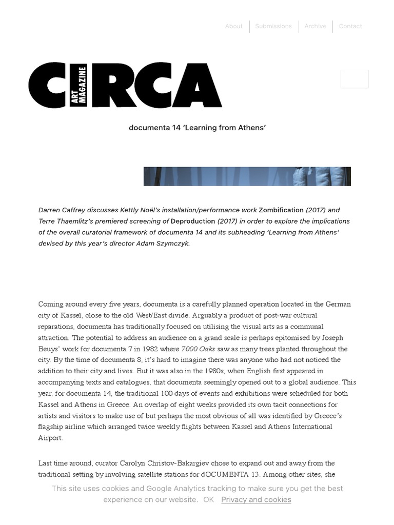 Documenta 14 Learning From Athens' - Circa Art Magazine | PDF | Unrest