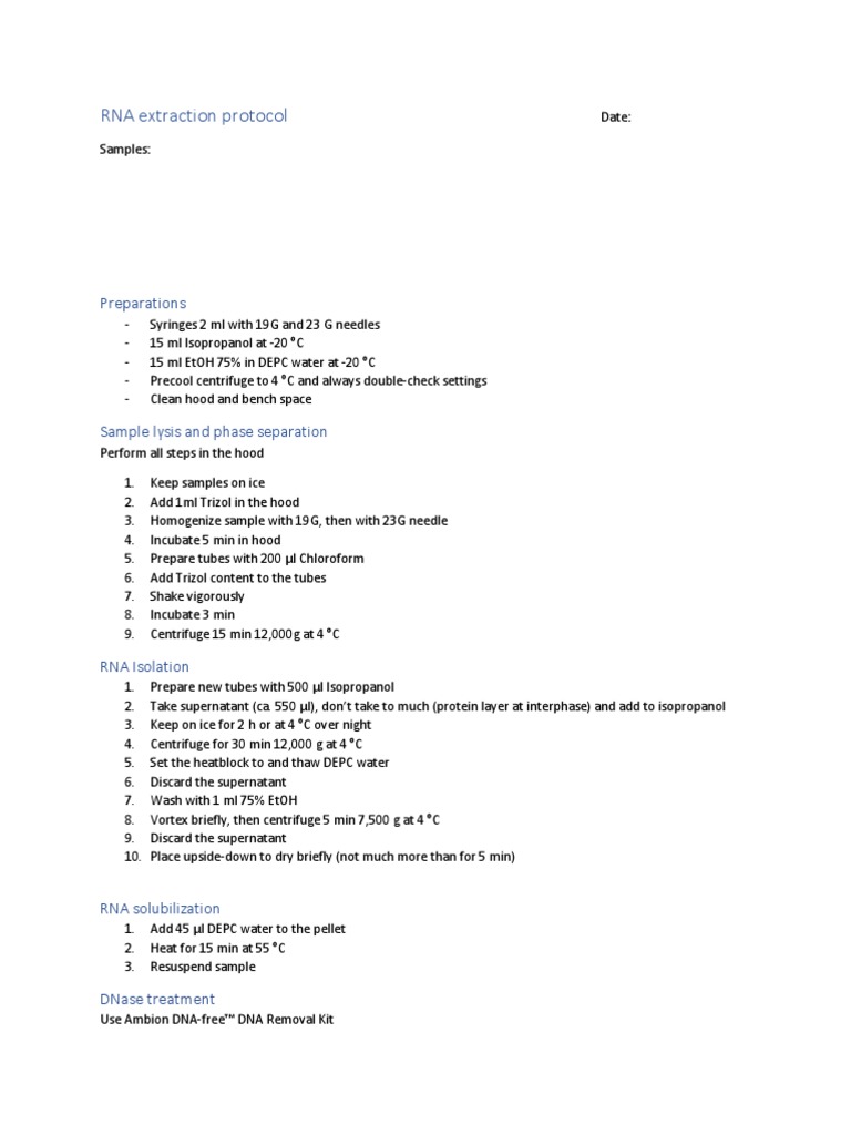 RNA Extraction Protocol PDF | PDF | Reverse Transcriptase | Centrifuge