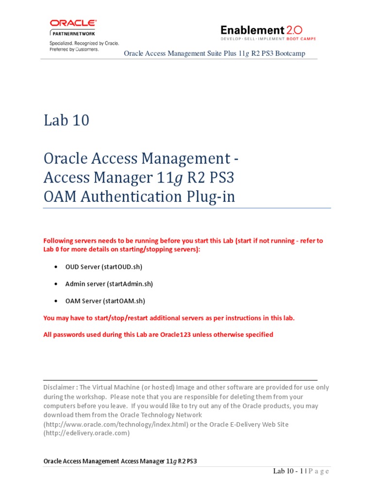 Lab 10 Oracle Access Management - Access Manager 11g R2 PS3 OAM Authentication Plug-In | PDF ...
