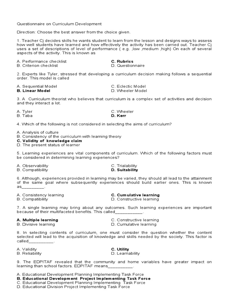 Curriculum Development Questionnaire | PDF | Curriculum | Schools