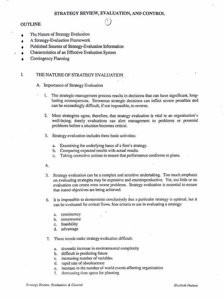Strategy Review, Evaluation, and Control Outline: Shai!esl | PDF ...