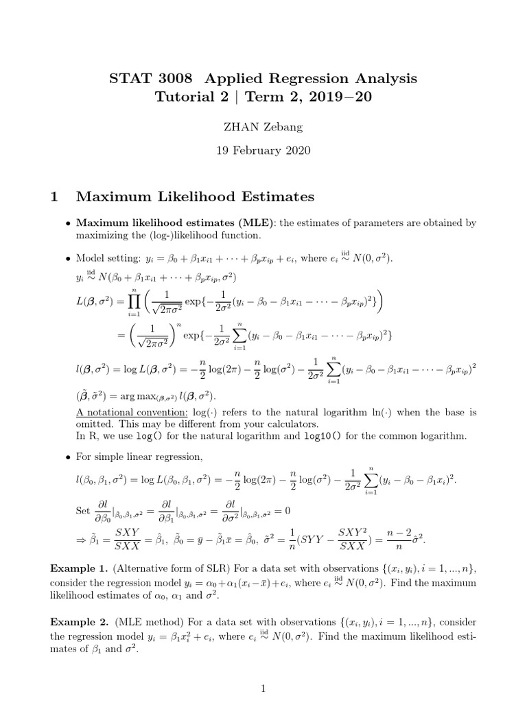 STAT 3008 Applied Regression Analysis Tutorial 2 - Term 2, 2019 20 | PDF | Logarithm | Standard ...