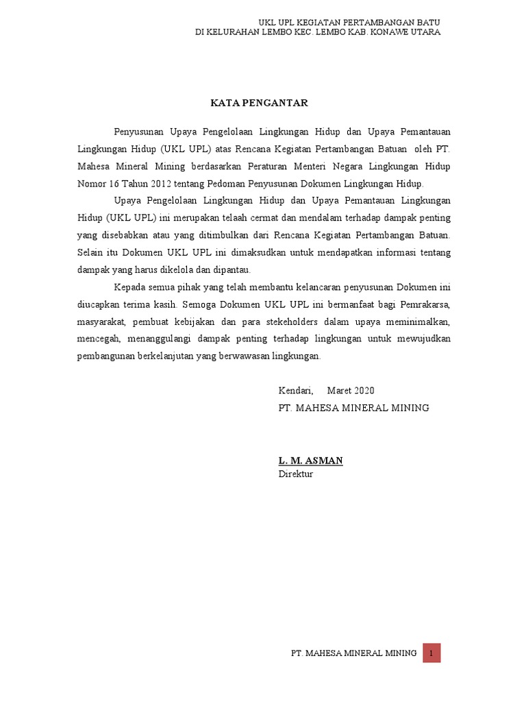 UKL UPL PT Mahesa Mineral Mining - Revisi | PDF | Griya & Taman ...